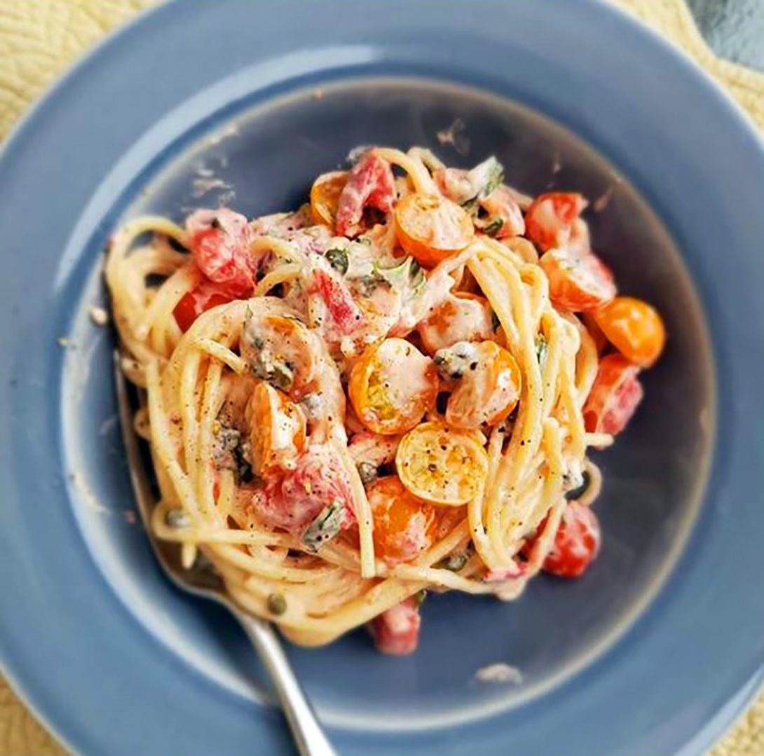 Blue Ledge Farm's Cherry Tomato Chevre Pasta - Middlebury Food Co-op